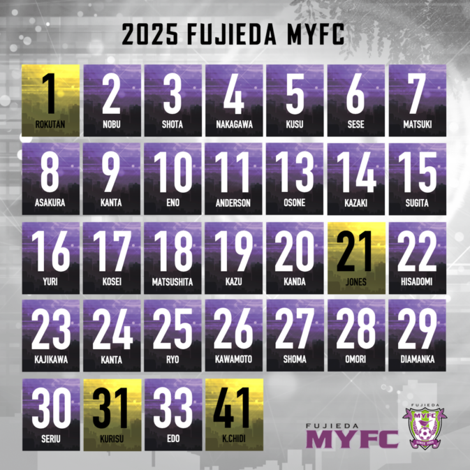 2025藤枝MYFC チーム体制・選手背番号／ユニフォームNAME 決定のお知らせ | 藤枝MYFC