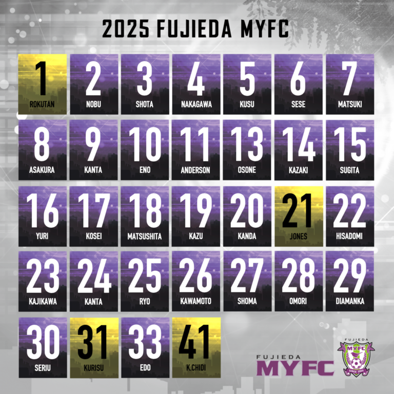 2025藤枝MYFC チーム体制・選手背番号／ユニフォームNAME 決定のお知らせ | 藤枝MYFC
